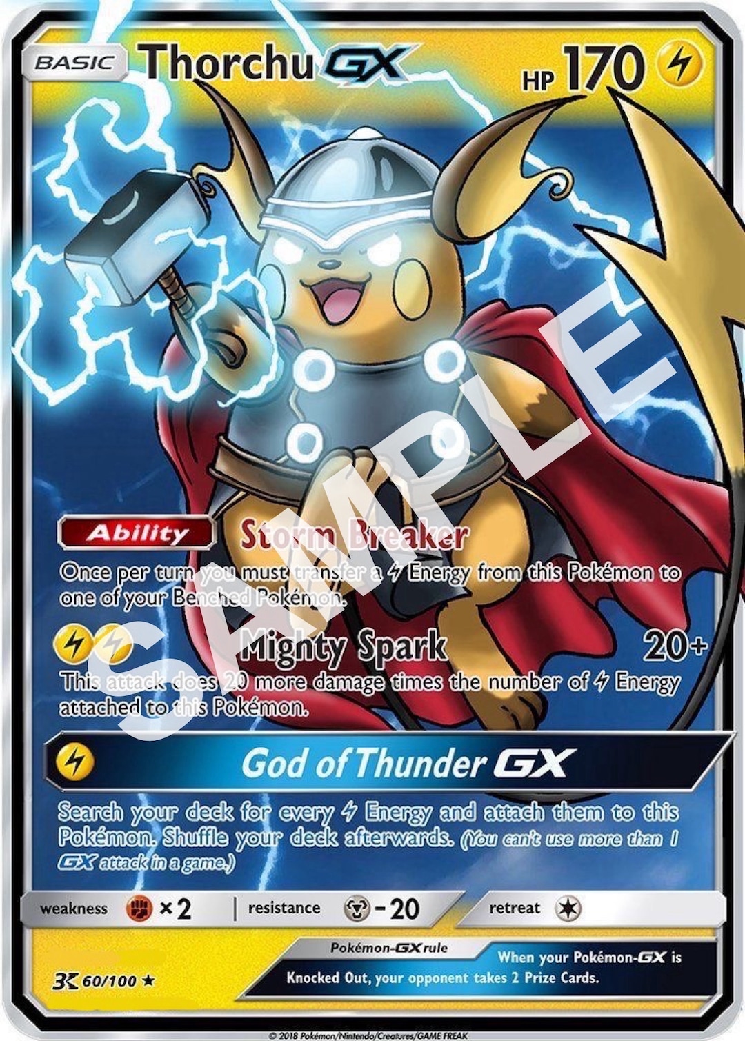 THORCHU Thor / Raichu GX Tag Team Custom Made Pokemon X Marvel Card One ...