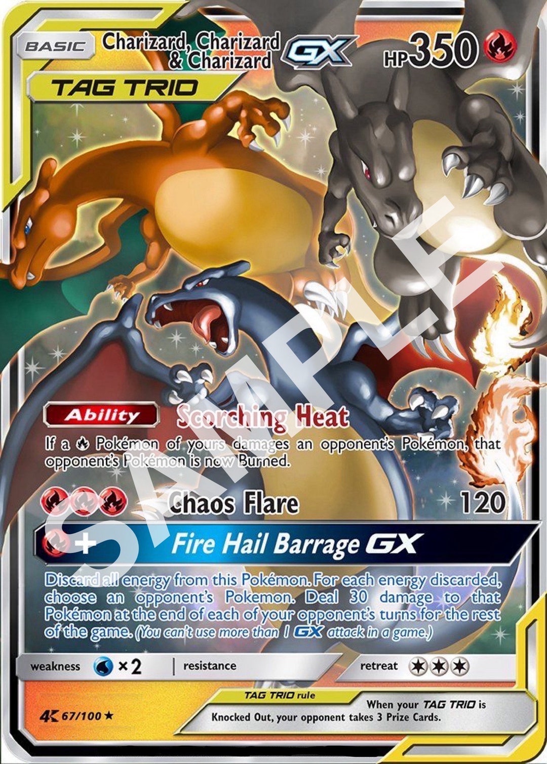 Charizard Trio GX Tag Team Custom Made Pokemon Card One off Kids ...