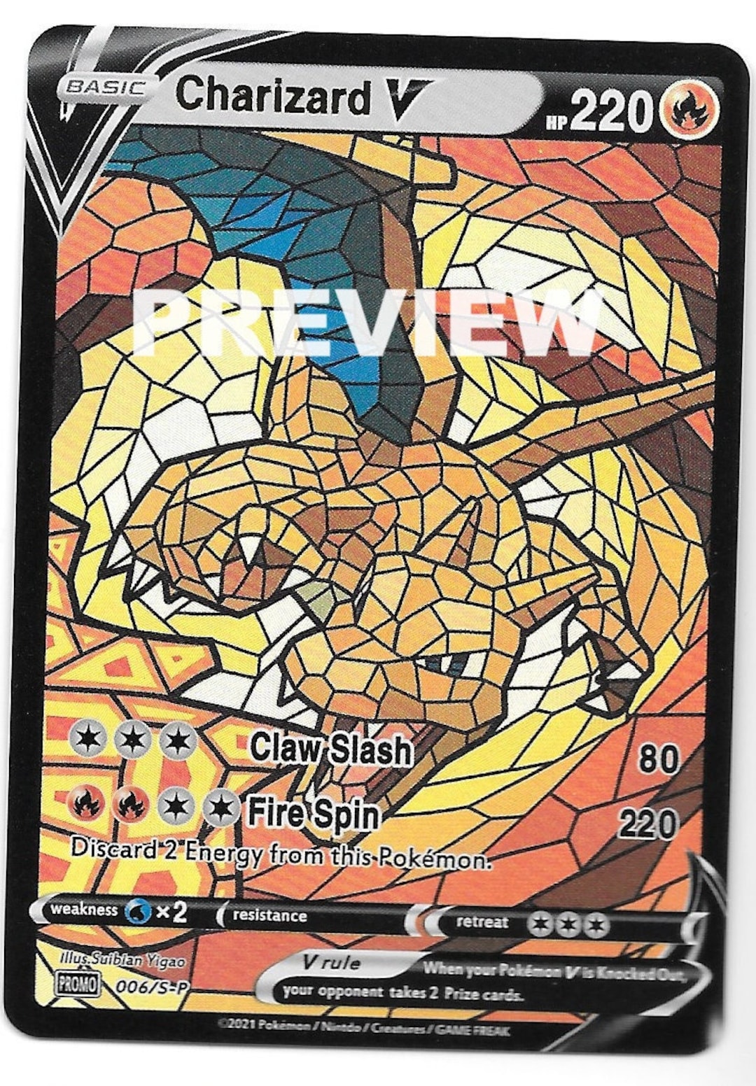 Charizard Stained Glass One off Custom Made Holographic Promo Card Full ...