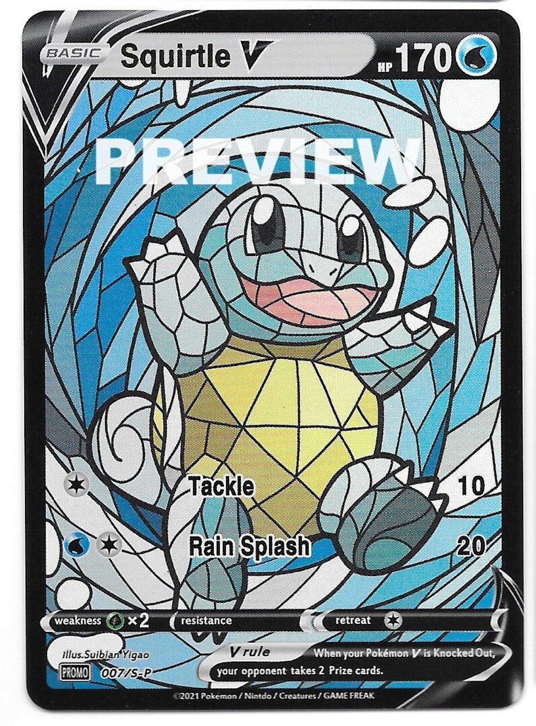Squirtle Stained Glass One off Custom Made Holographic Promo Card Full ...
