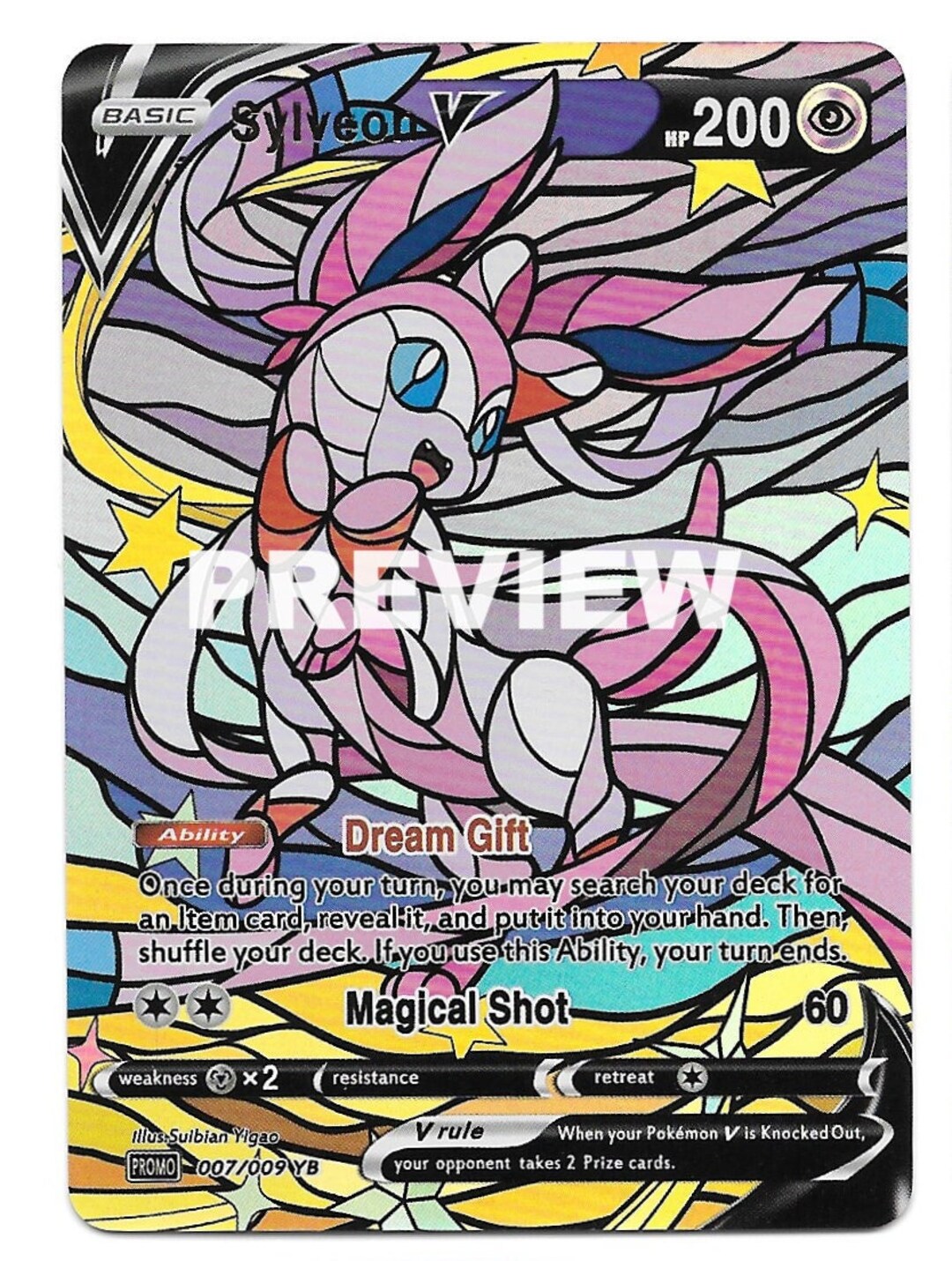 Sylveon Stained Glass One off Custom Made Holographic Promo Card Full ...