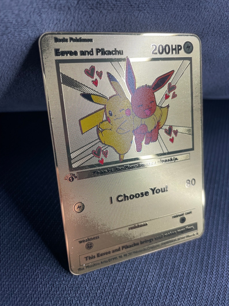 Gold METAL Pikachu & Eevee Tag Team Custom Gold Card I Choose You Tcg ...