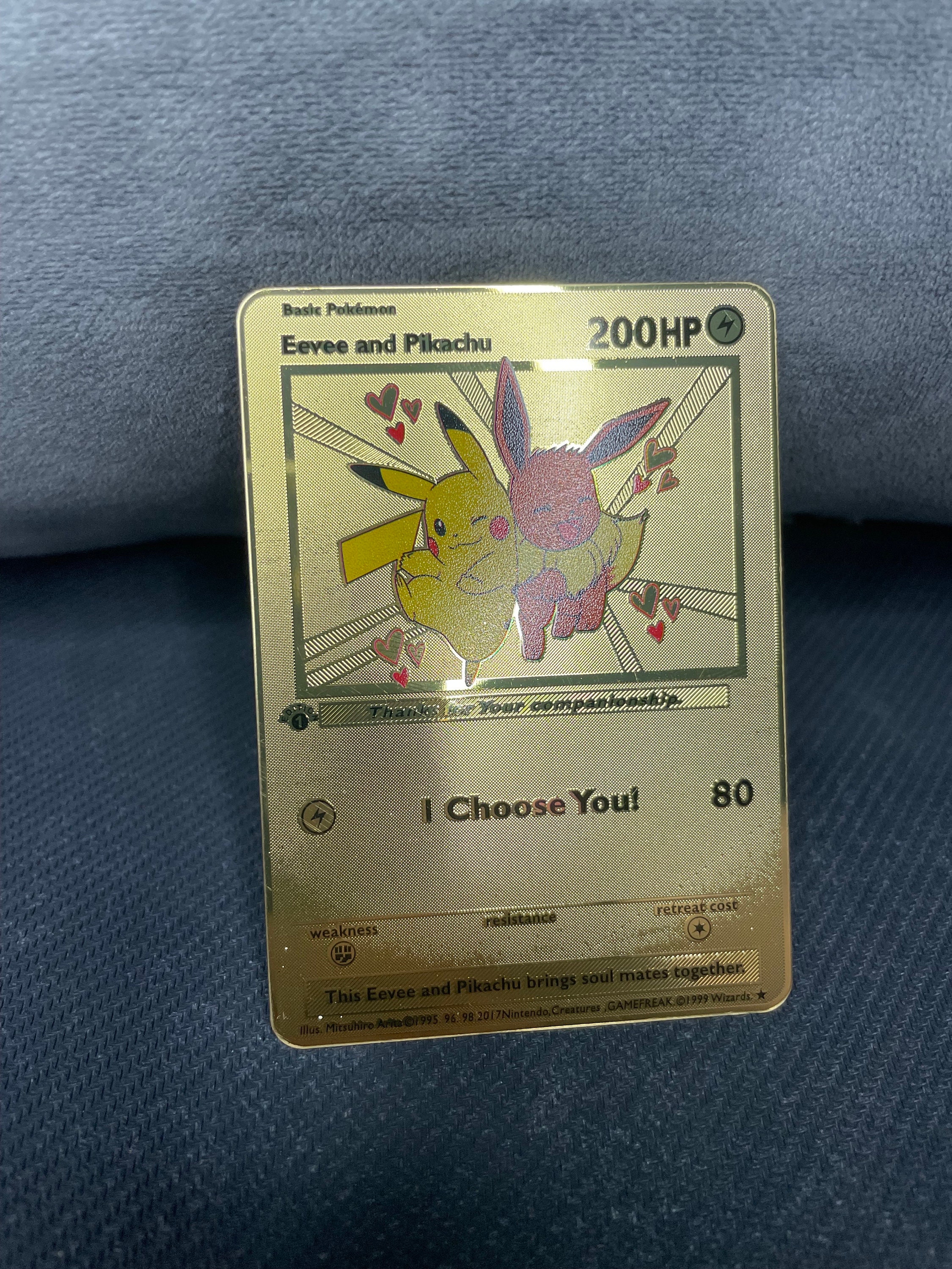 Gold METAL Pikachu & Eevee Tag Team Custom Gold Card I Choose You Tcg ...