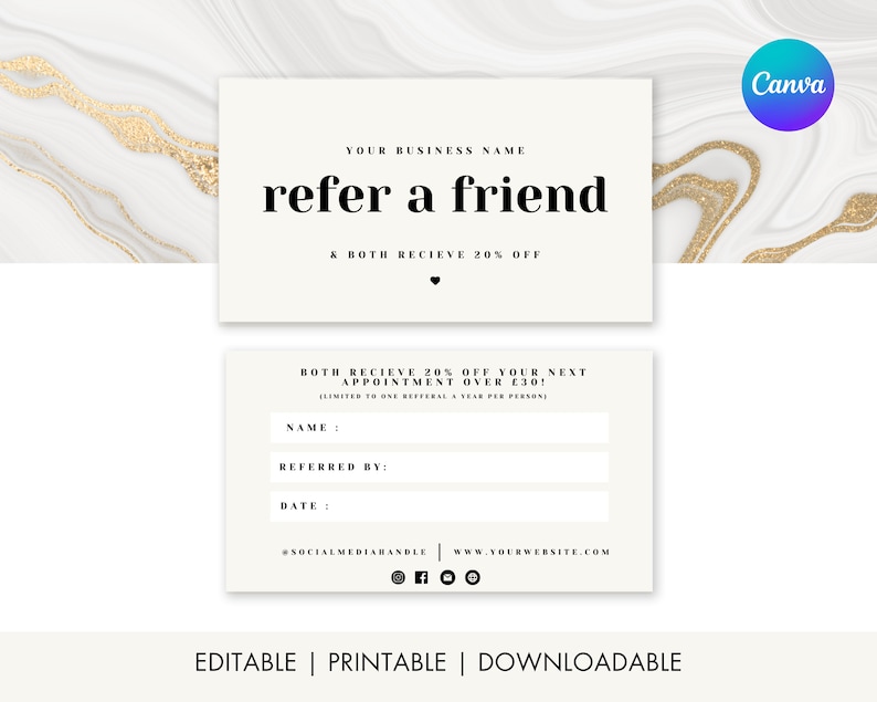 Editable Referral Card Template, Loyalty Card Template, Refer A Friend ...