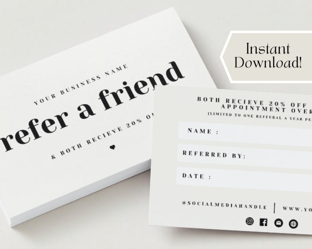 Editable Referral Card Template, Loyalty Card Template, Refer A Friend Card, Digital Download ...