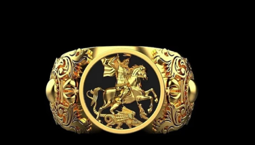 St George and the Dragon Ring, 925K Silver Saint George of Lynda Ring ...