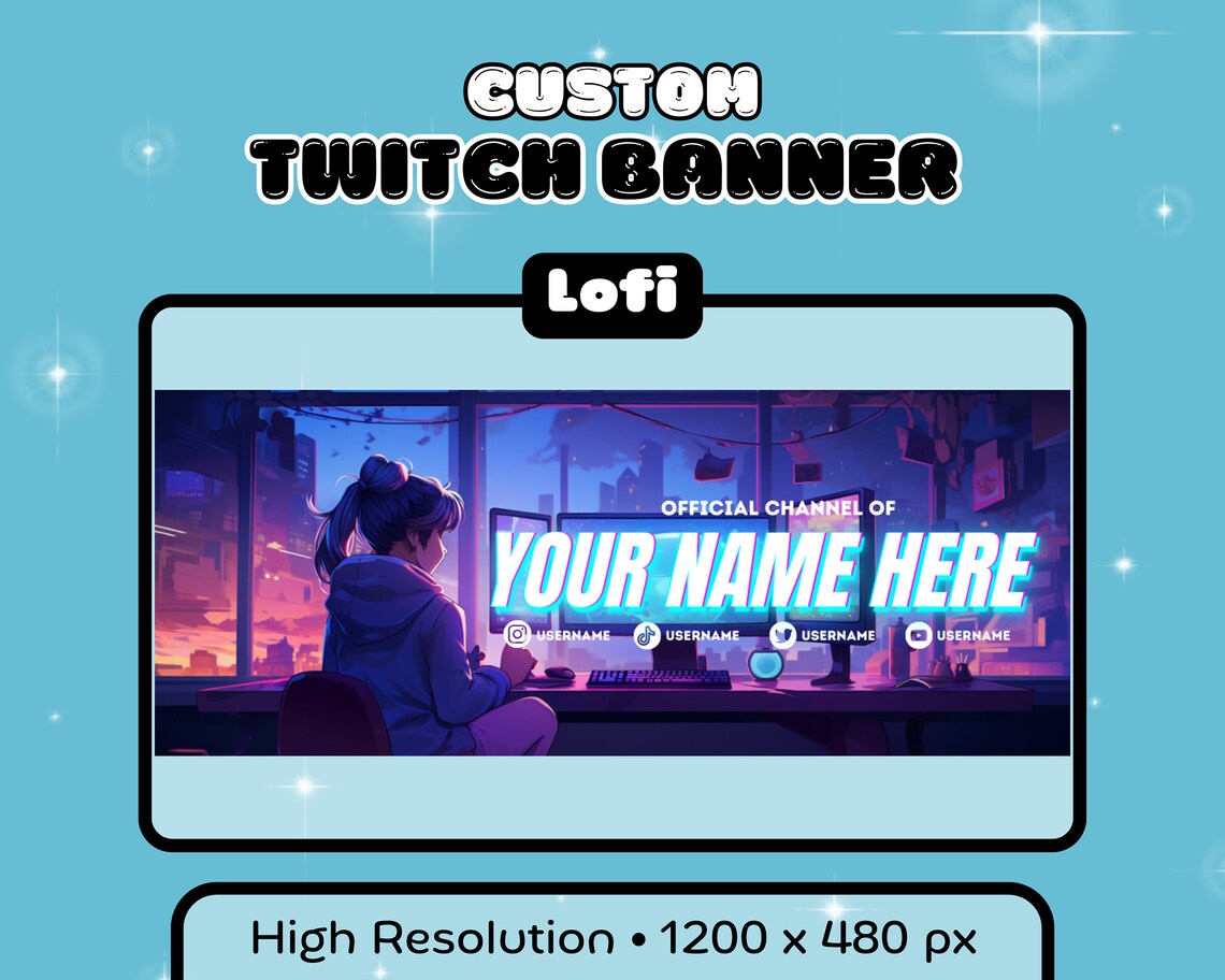 Custom Twitch Banner Relaxing Design for Your Profile Gamer Girl Lofi ...