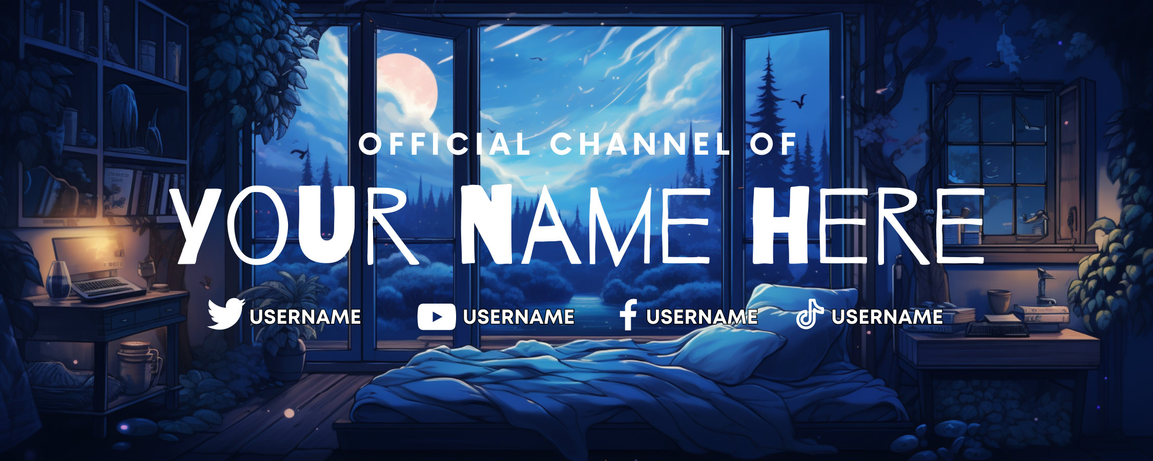 Custom Twitch Banner Blue and Black Lofi Design for Your Profile Lofi ...