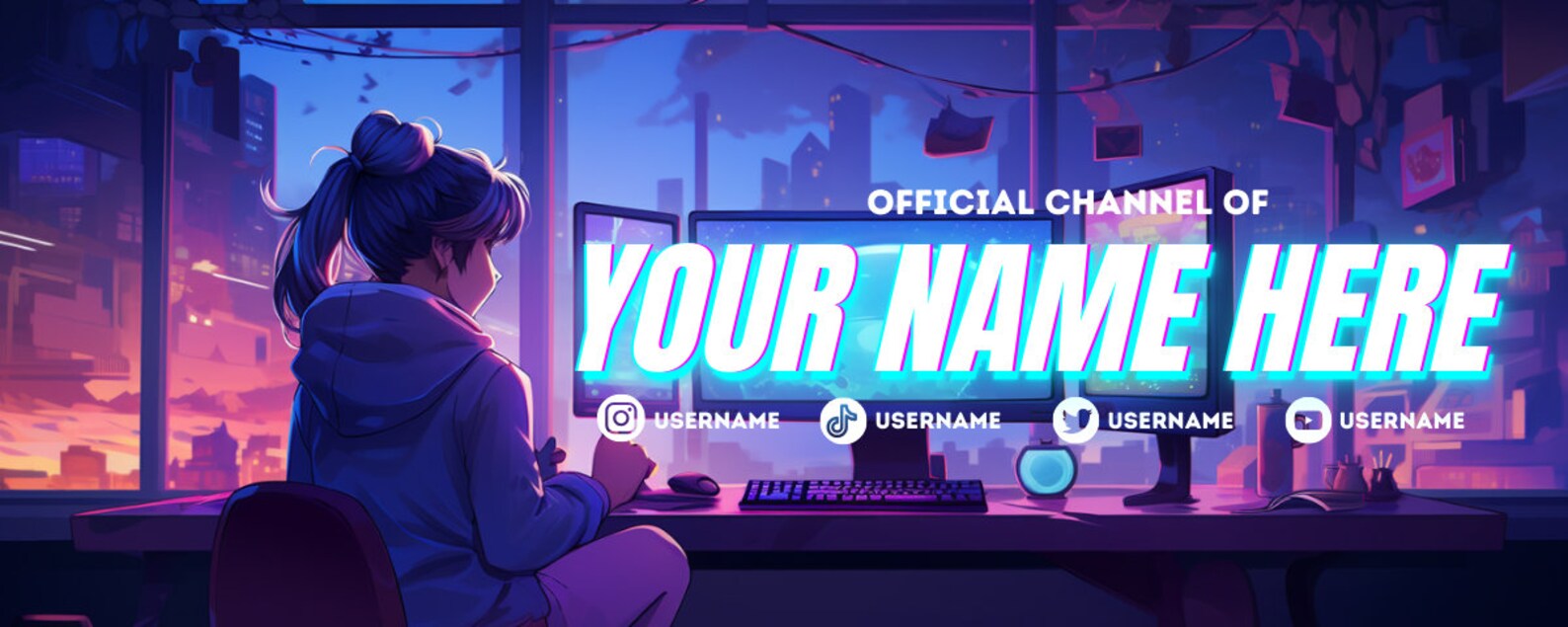 Custom Twitch Banner Relaxing Design for Your Profile Gamer Girl Lofi ...