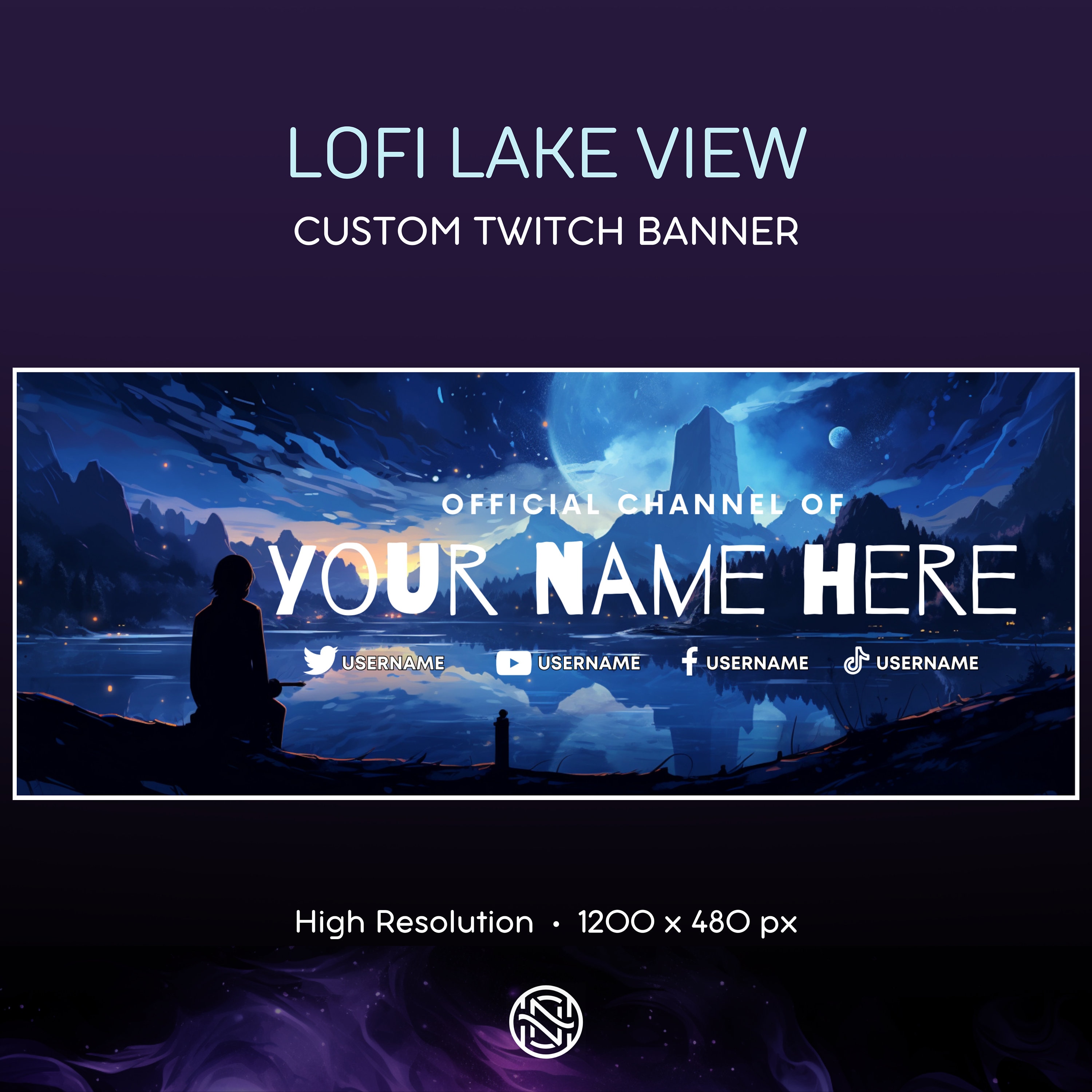 Custom Twitch Banner Black and Blue Design for Your Profile Lofi Banner ...