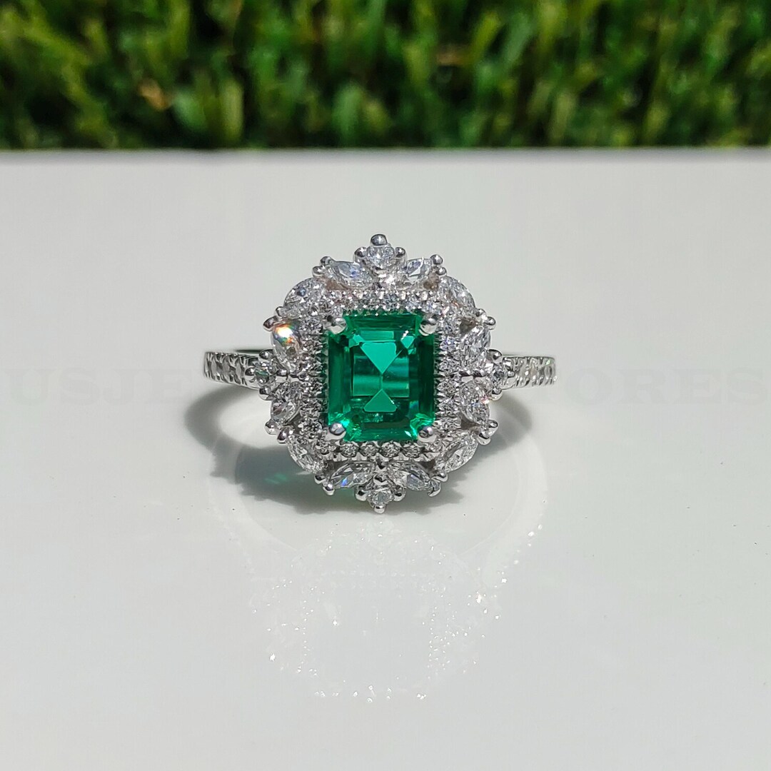 Art Deco Emerald Cut Ring: 935 Argentium Silver Engagement Ring - Etsy