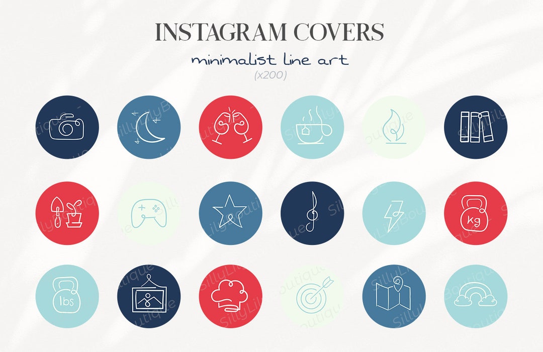 Blue and Red Instagram Highlight Covers, Boho Line Art IG Story Icons ...
