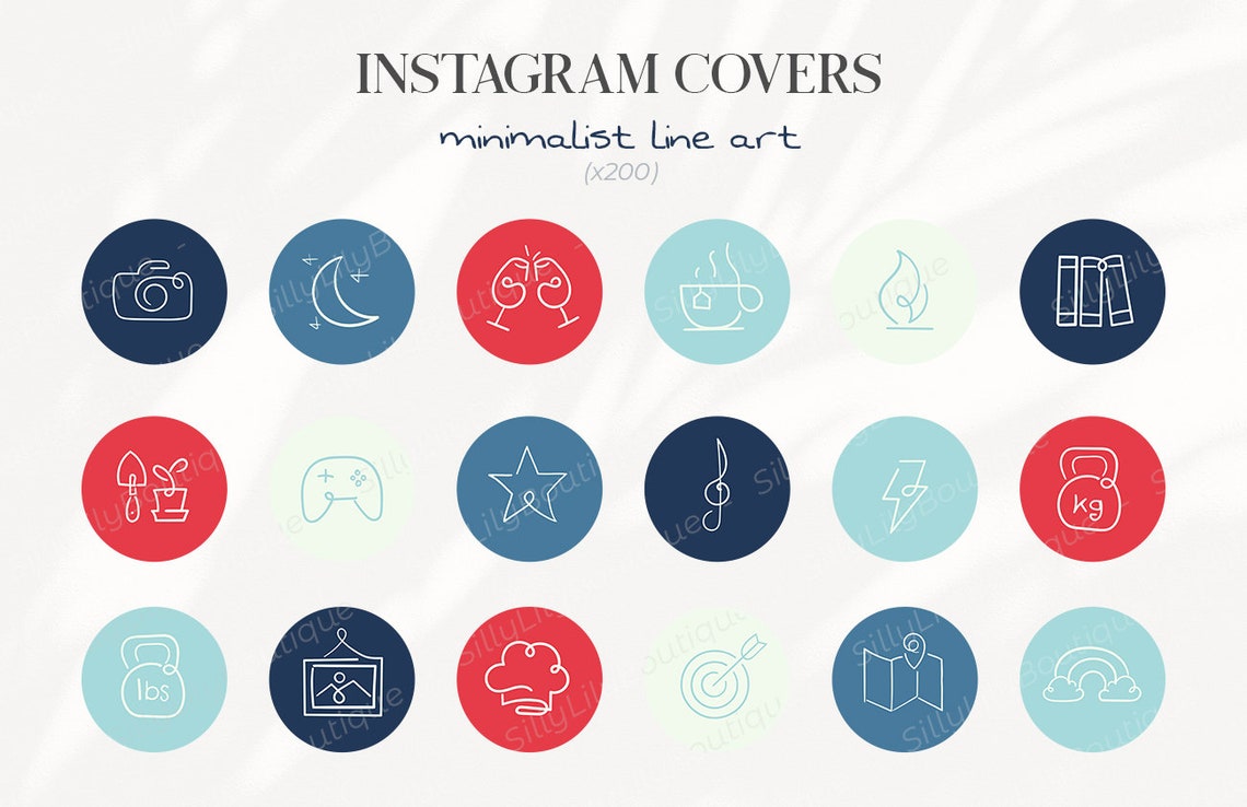 Blue and Red Instagram Highlight Covers, Boho Line Art IG Story Icons ...