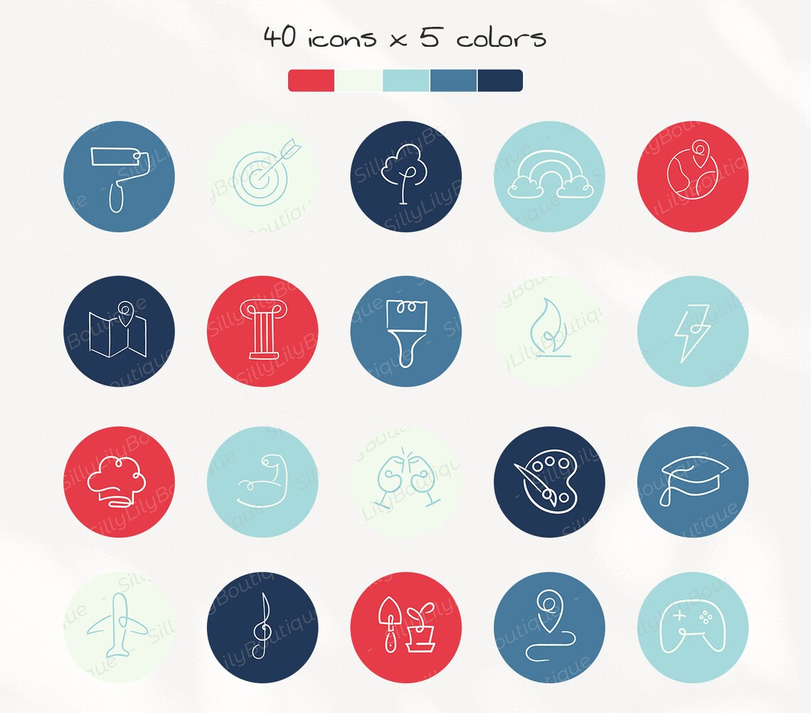 Blue and Red Instagram Highlight Covers, Boho Line Art IG Story Icons ...