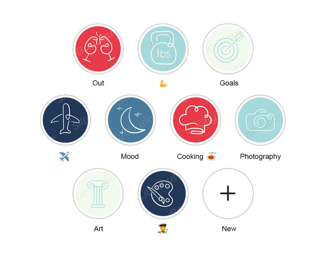 Blue and Red Instagram Highlight Covers, Boho Line Art IG Story Icons ...