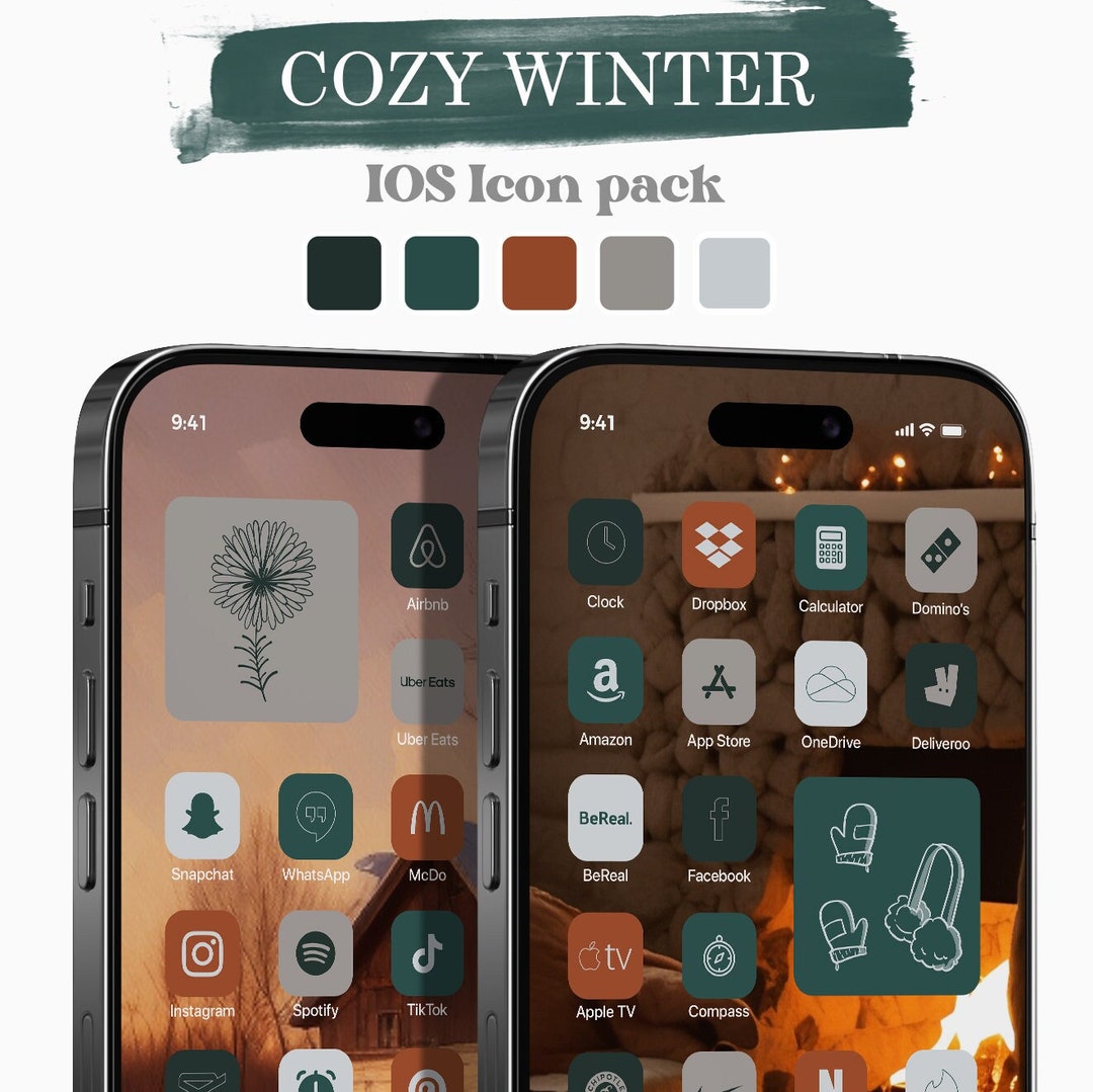 COZY WINTER Ios Icons Pack iPhone Ios 17 App Aesthetic Minimalist 3000 ...