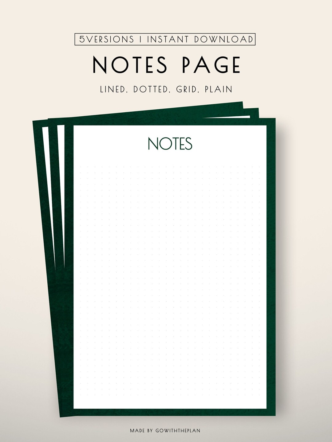 Notes Page Printable, Notes, Lined, Graph & Dot Grid Paper Bundle, Note ...