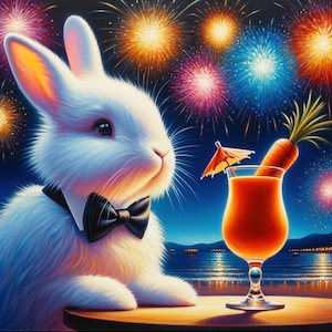 Bunny Rabbit Artwork Fireworks and Fuzzy Faces Digital Download for ...