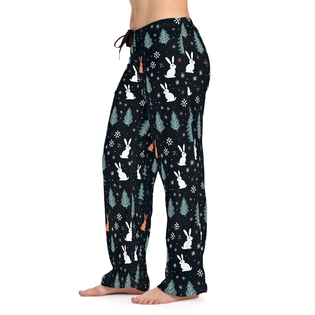 Women's Christmas Pajama Pants, Bunnies Trees and Snowflakes - Etsy