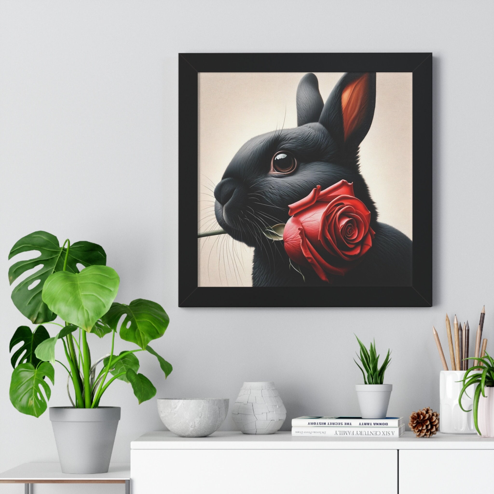 Bunny Rabbit Artwork Rabbit and Rose Digital Download for Printing on ...