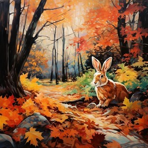 Bunny Rabbit Artwork Wooded Trail Digital Download for Printing on Your ...