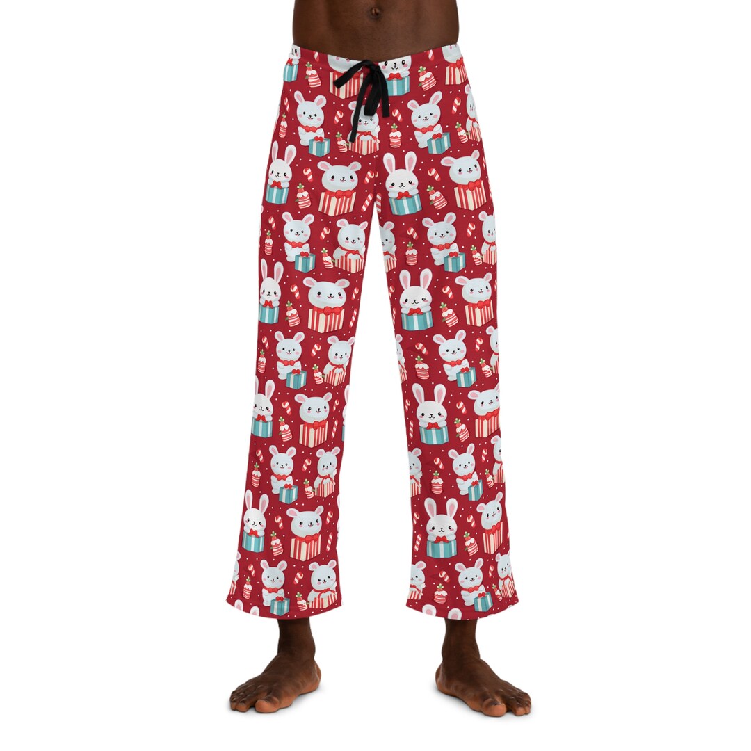 Men's Christmas Pajama Pants, Bunny Rabbits and Presents - Etsy