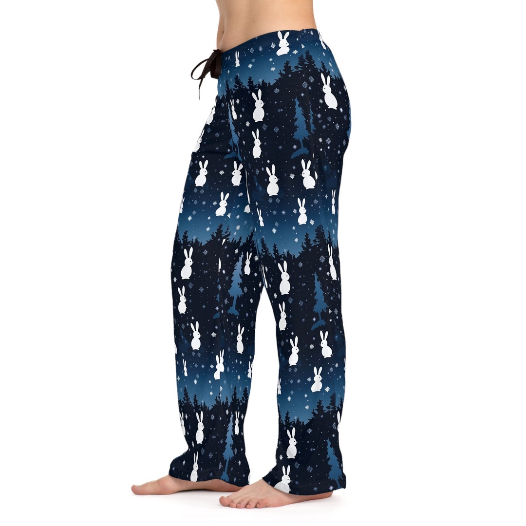 Christmas Women's Pajama Pants, Bunny Rabbits in a Snowy Forest at ...
