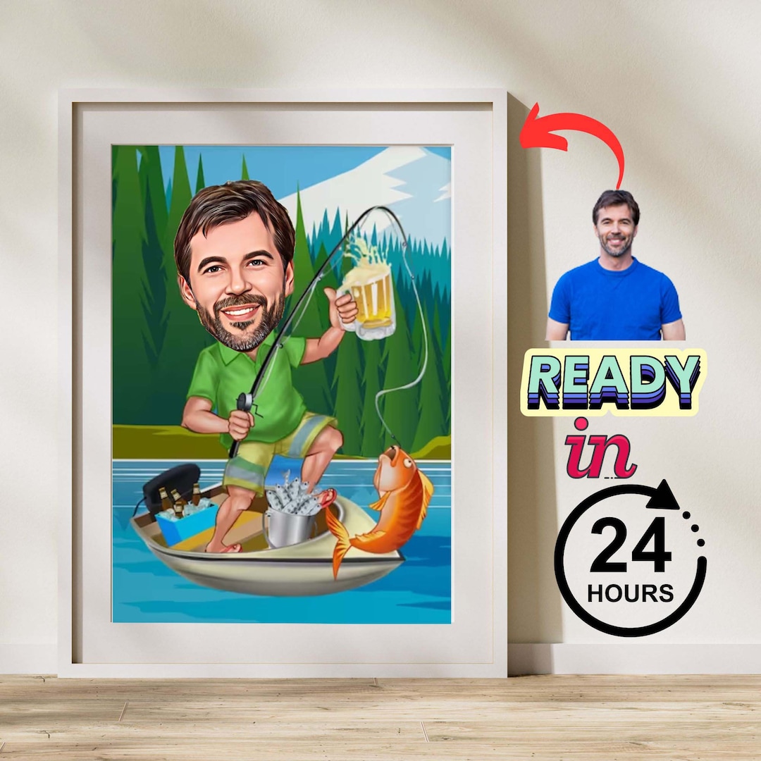 Custom Fisherman Cartoon Portrait, Gift for Fisher, Fisherman ...