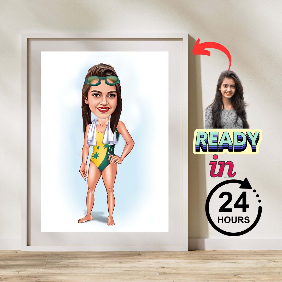 Personalized Swimming Caricature Drawing Cartoon From Photo - Etsy UK
