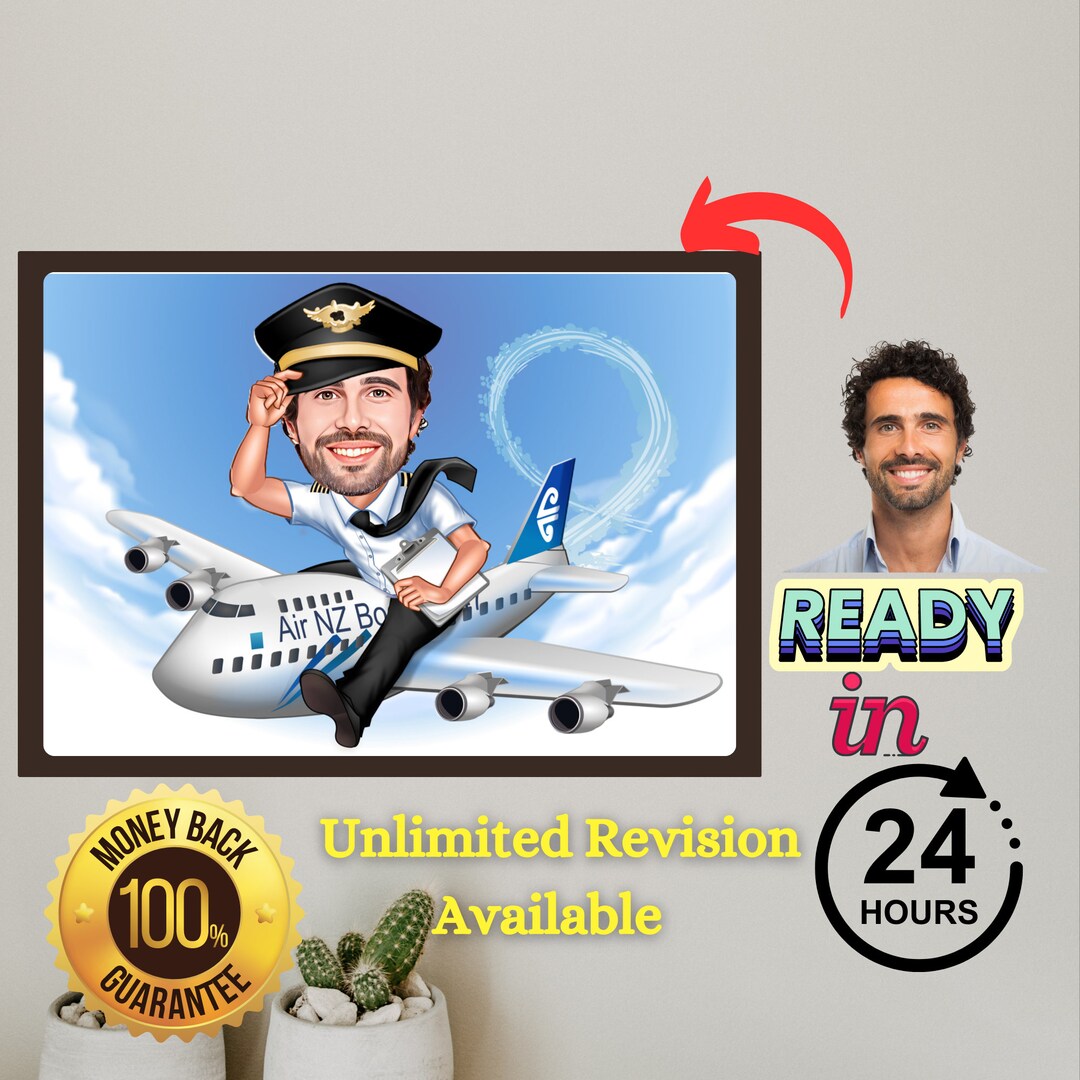 Personalized Pilot Caricature Custom Father Portrait Etsy