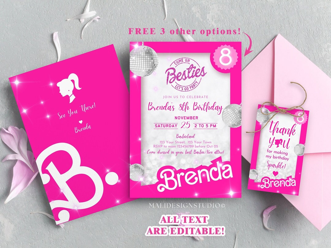Disco Hot Pink Fashion Doll Box Birthday Invitation Editable - Etsy