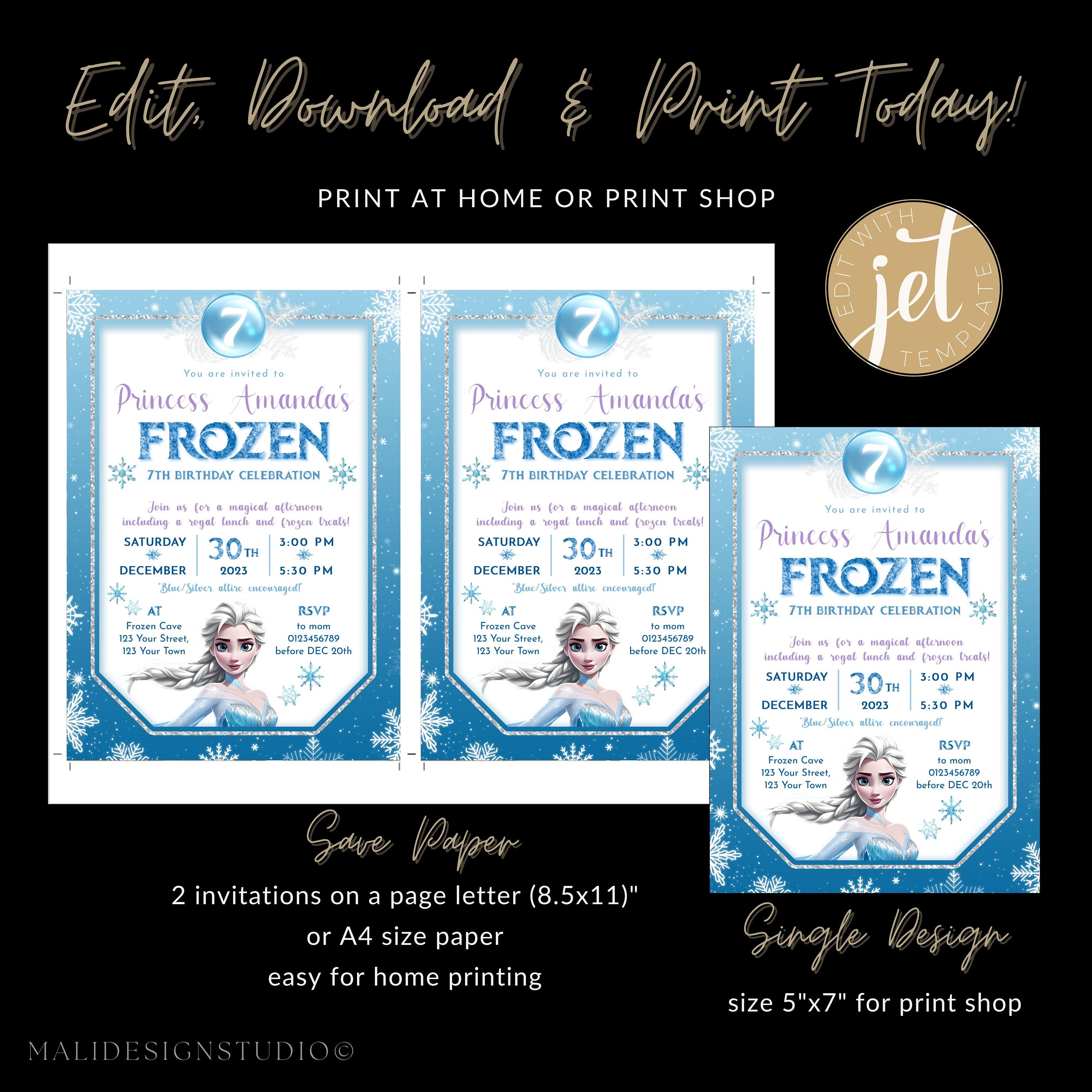 Princess Elsa Frozen Birthday Invitation Editable Printable - Etsy