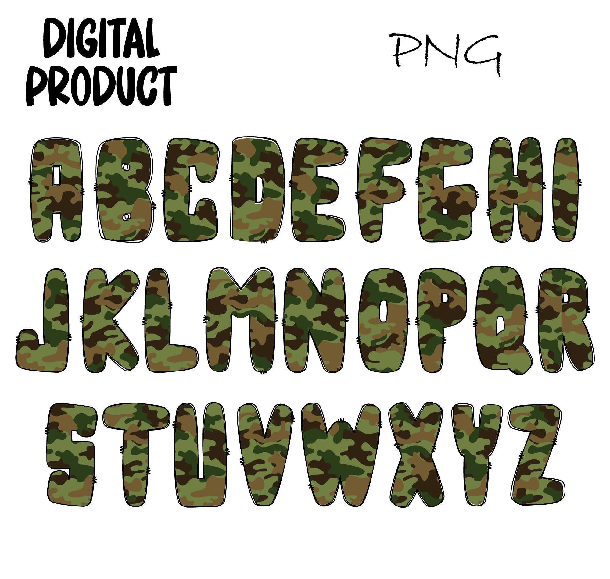 Doodle Military Camouflage Alphabet PNG | Letters & Numbers Png - Etsy