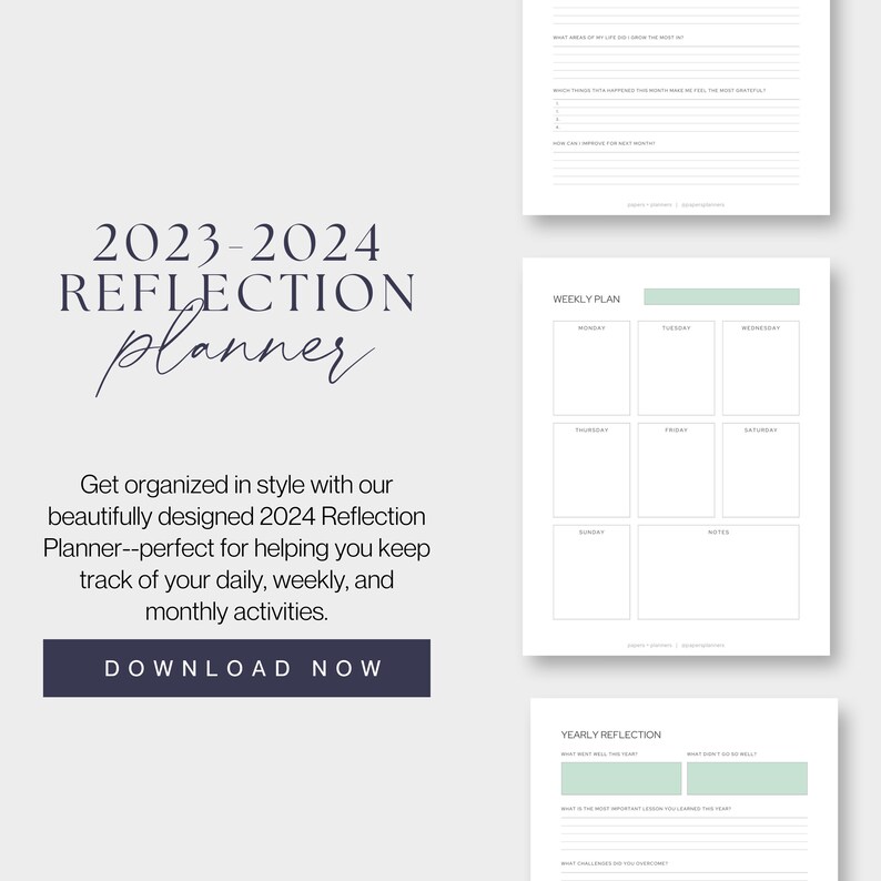 2024 REFLECTION PLANNER JOURNAL Printable Monthly Weekly Daily Self ...