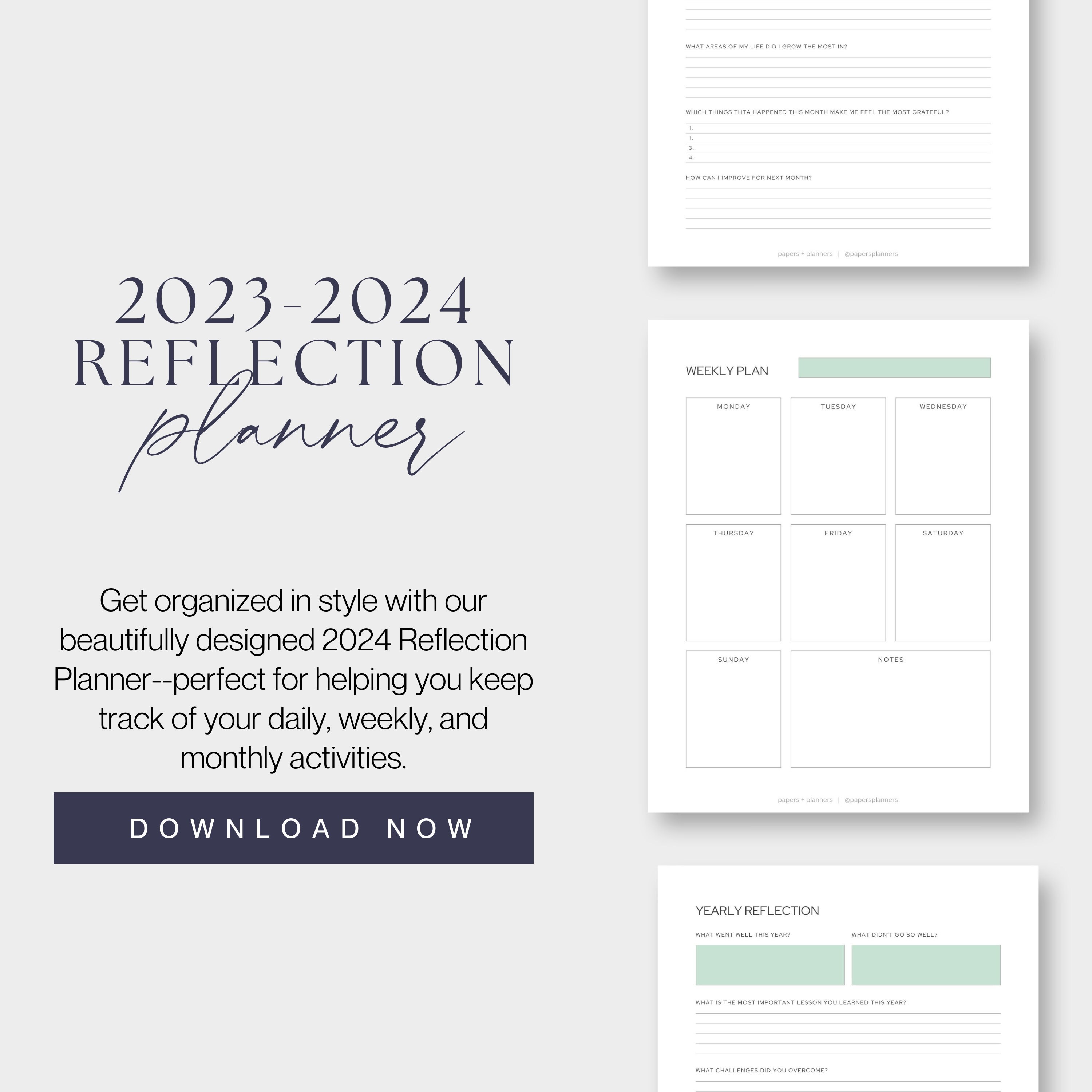 2024 REFLECTION PLANNER JOURNAL Printable Monthly Weekly Daily Self ...