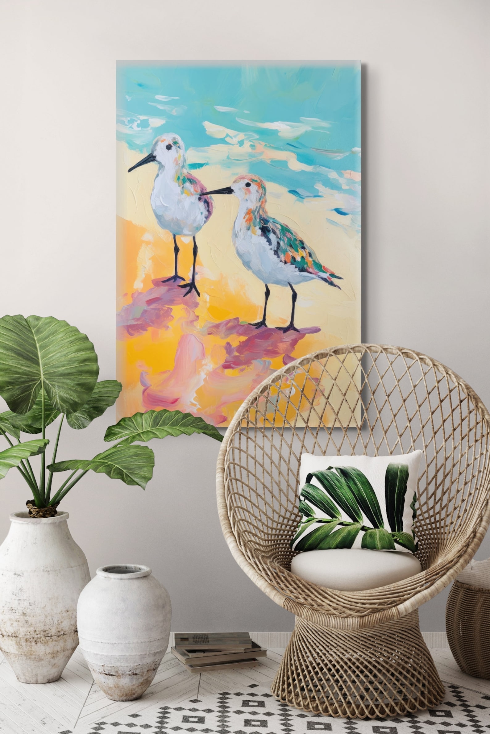 Fluffy Sandpipers Painting, Coastal Wall Art, Modern Coastal, Beach ...