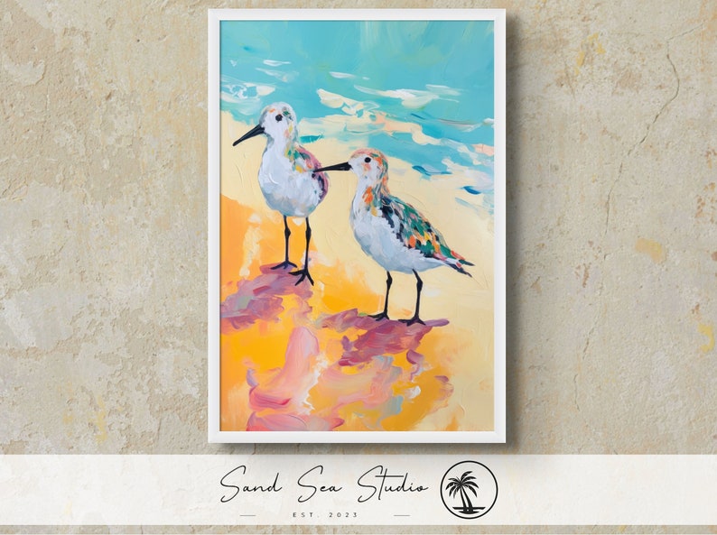 Fluffy Sandpipers Painting, Coastal Wall Art, Modern Coastal, Beach ...