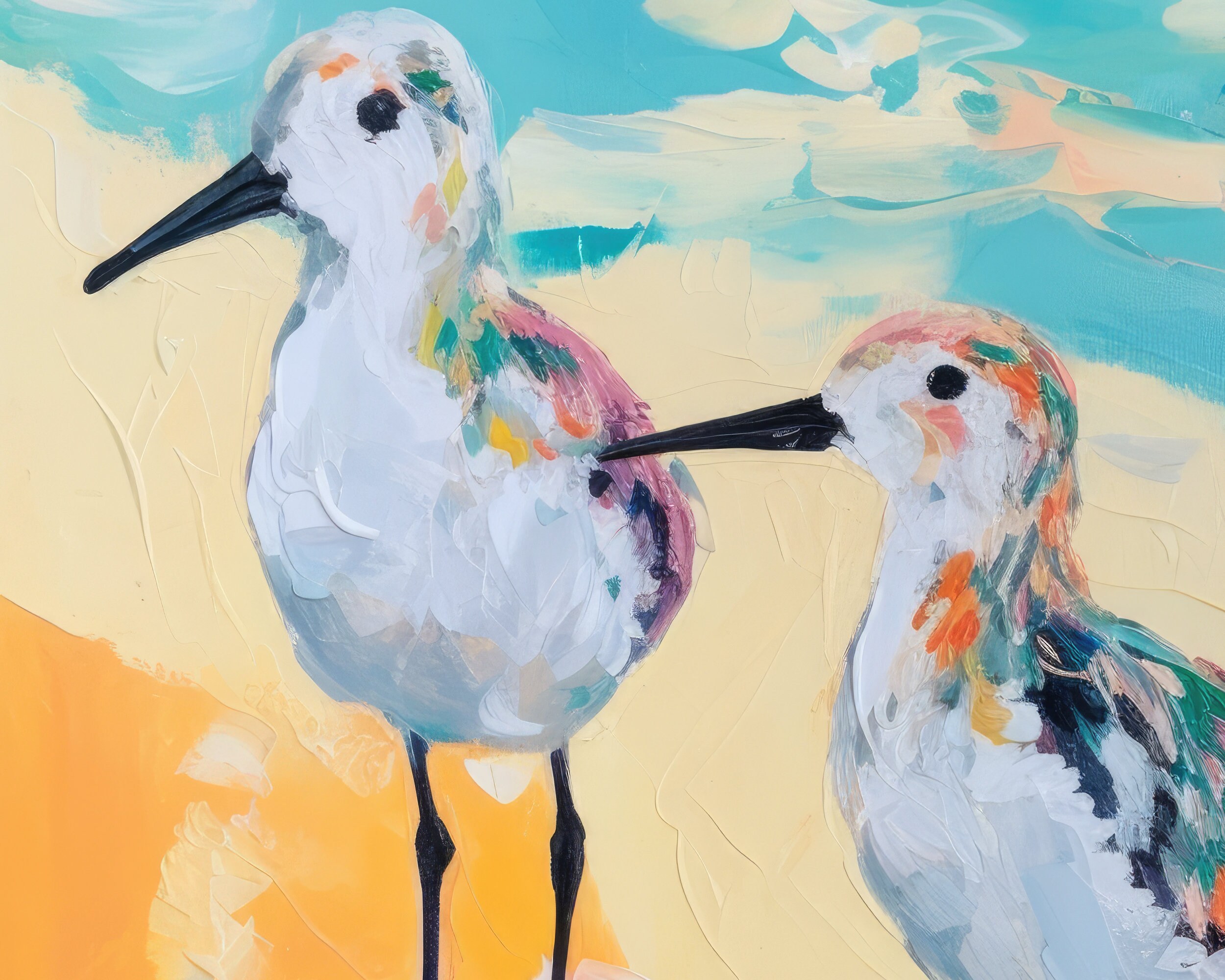 Fluffy Sandpipers Painting, Coastal Wall Art, Modern Coastal, Beach ...