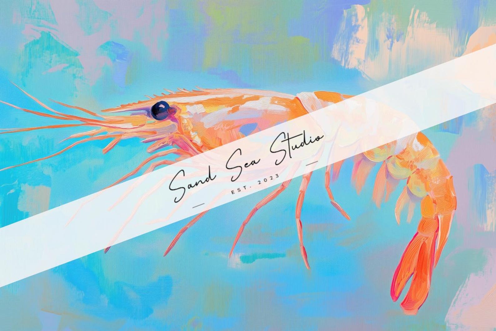 Beachy Shrimp Painting- Colorful Coastal Watercolor for Beach House ...