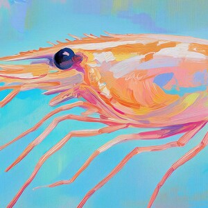 Beachy Shrimp Painting- Colorful Coastal Watercolor for Beach House ...