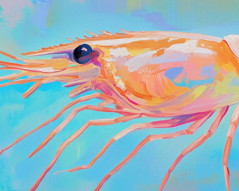 Beachy Shrimp Painting- Colorful Coastal Watercolor for Beach House ...