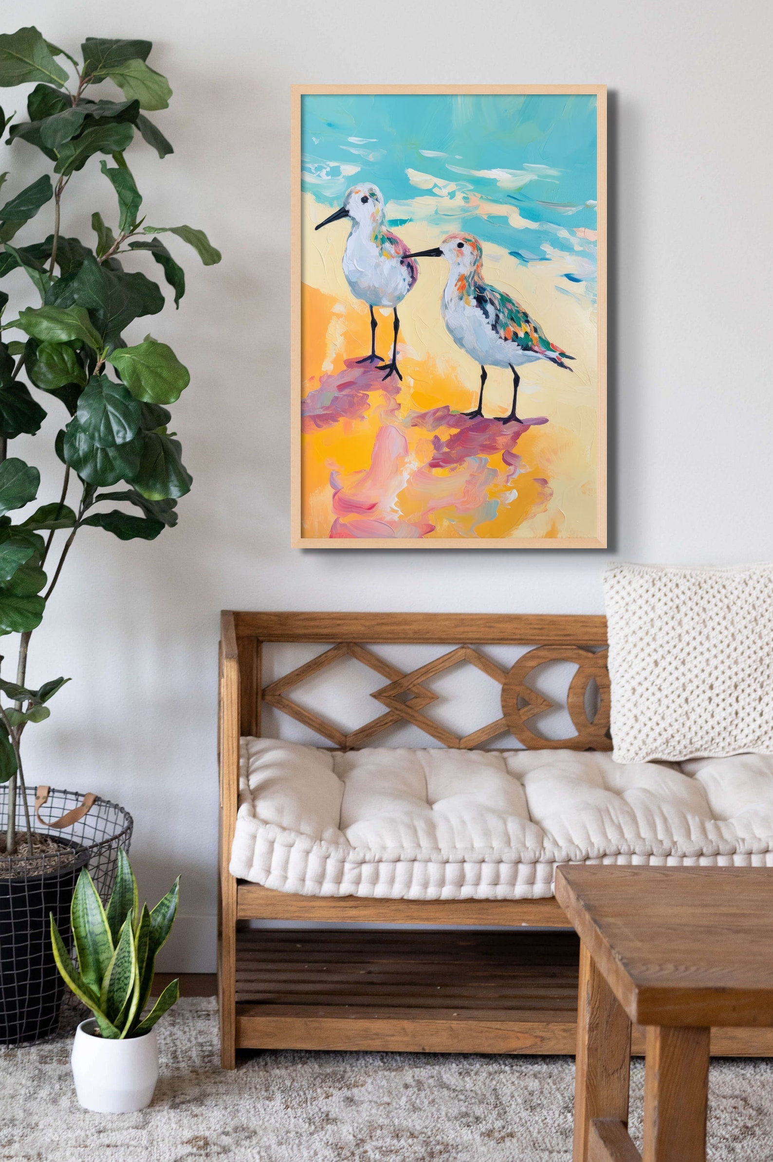 Fluffy Sandpipers Painting, Coastal Wall Art, Modern Coastal, Beach ...