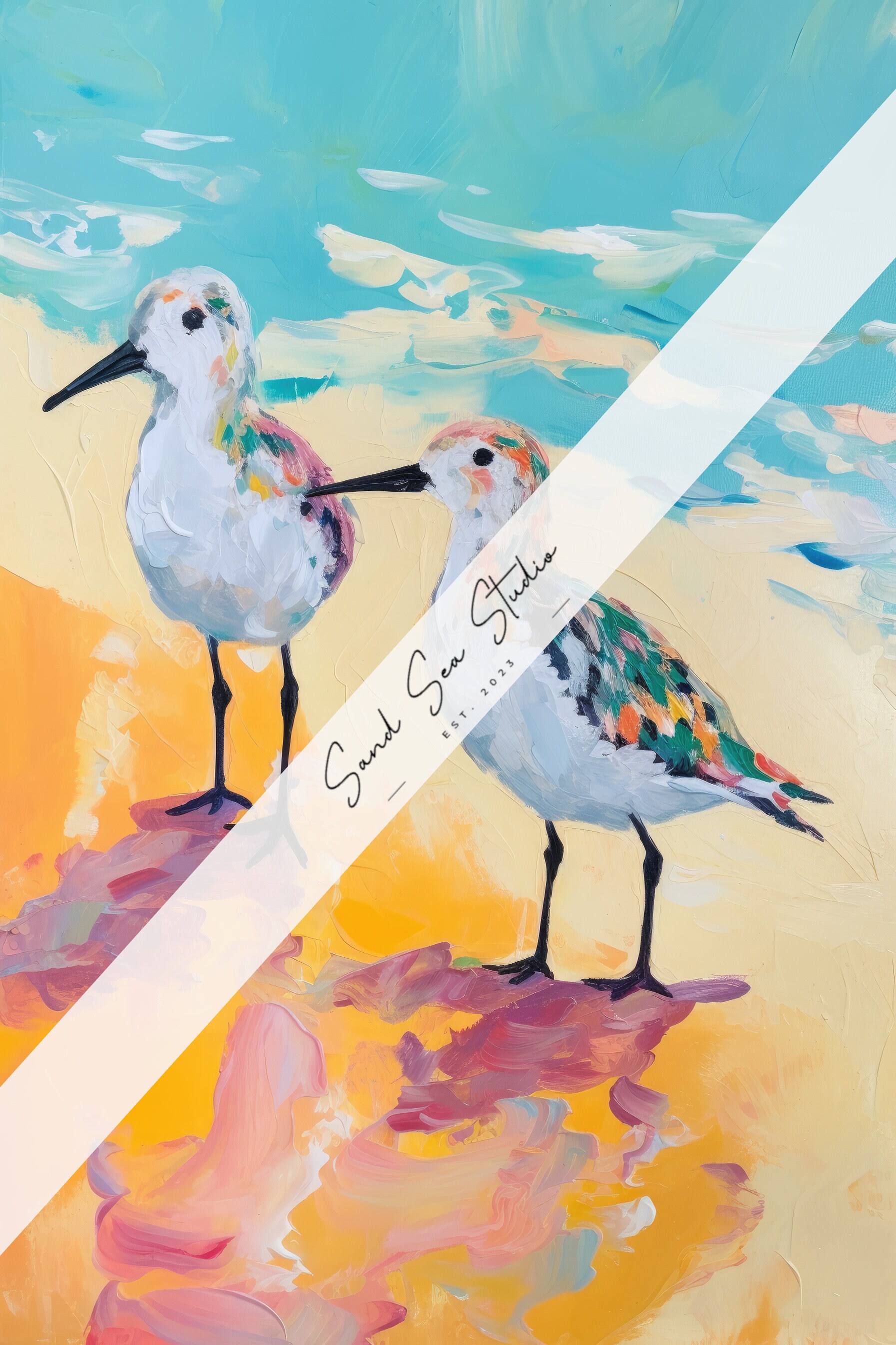 Fluffy Sandpipers Painting, Coastal Wall Art, Modern Coastal, Beach ...