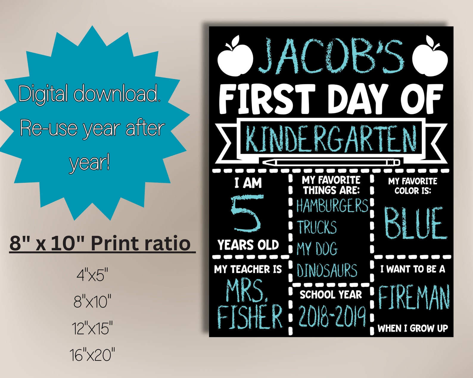 Editable Chalkboard Back to School Sign Printable First Day or Last Day ...