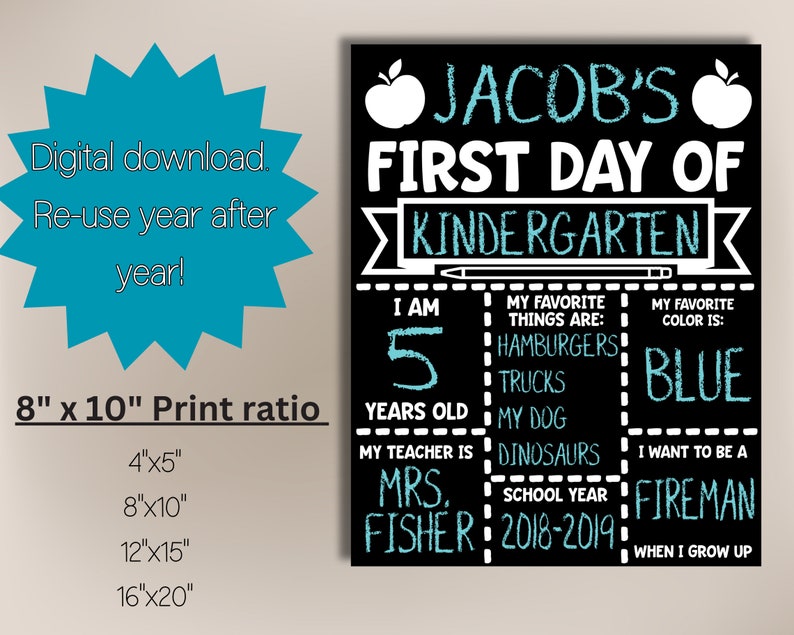 Editable Chalkboard Back to School Sign Printable First Day or Last Day ...