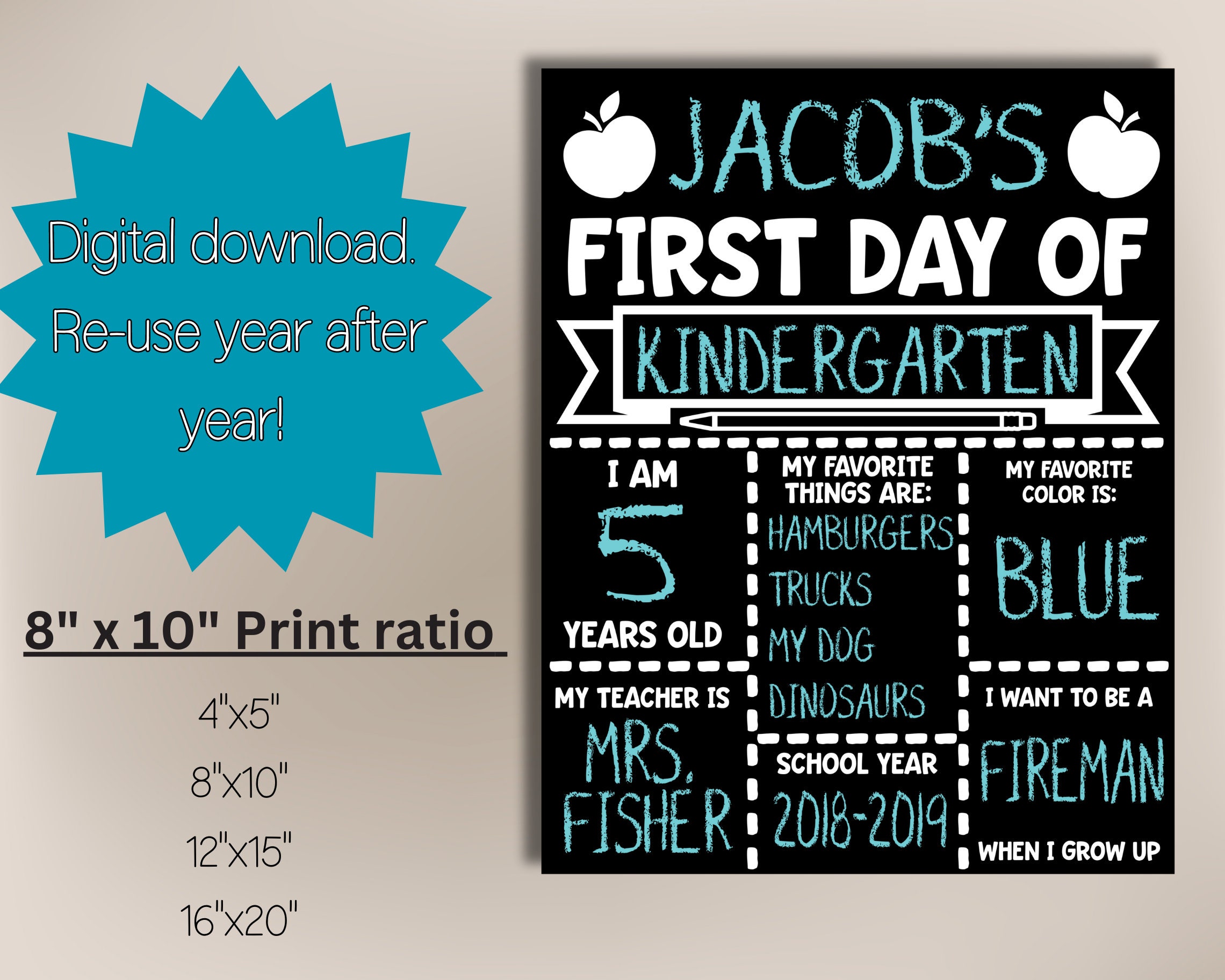 Editable Chalkboard Back to School Sign Printable First Day or Last Day ...