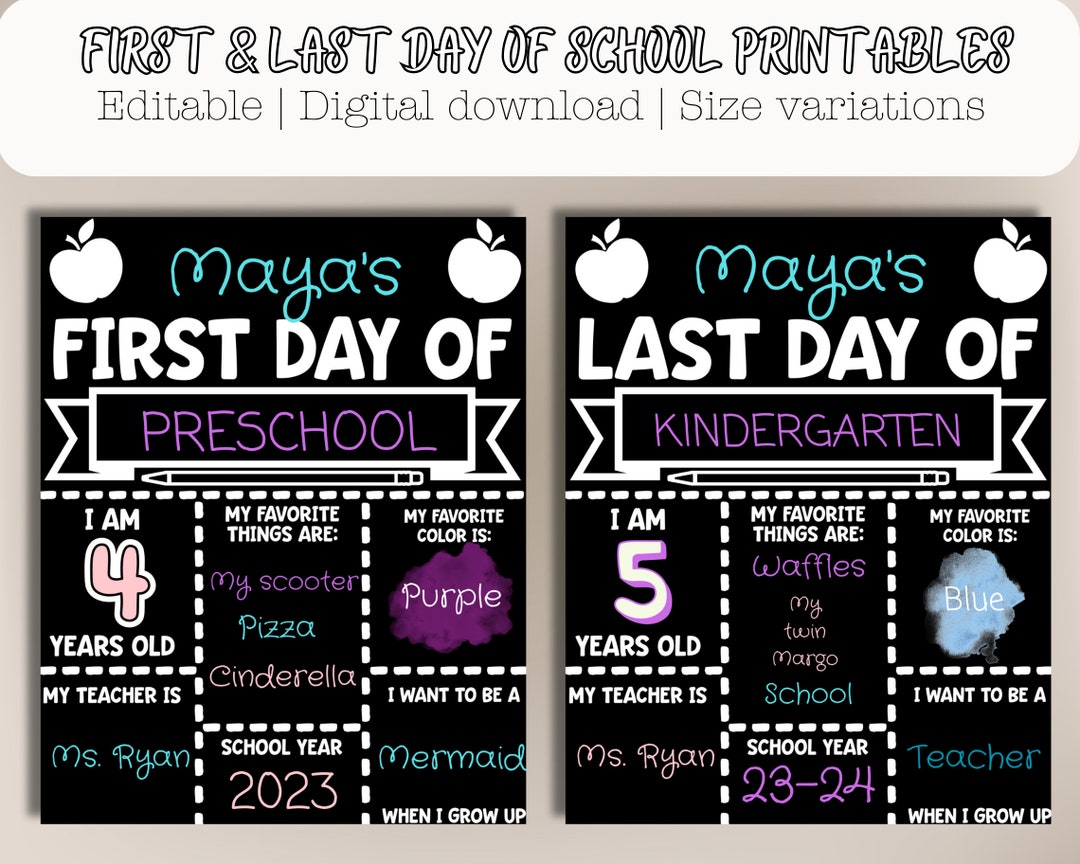 Editable Chalkboard Back to School Sign Printable First Day or Last Day ...
