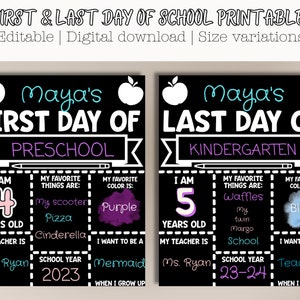 Editable Chalkboard Back to School Sign Printable First Day or Last Day ...