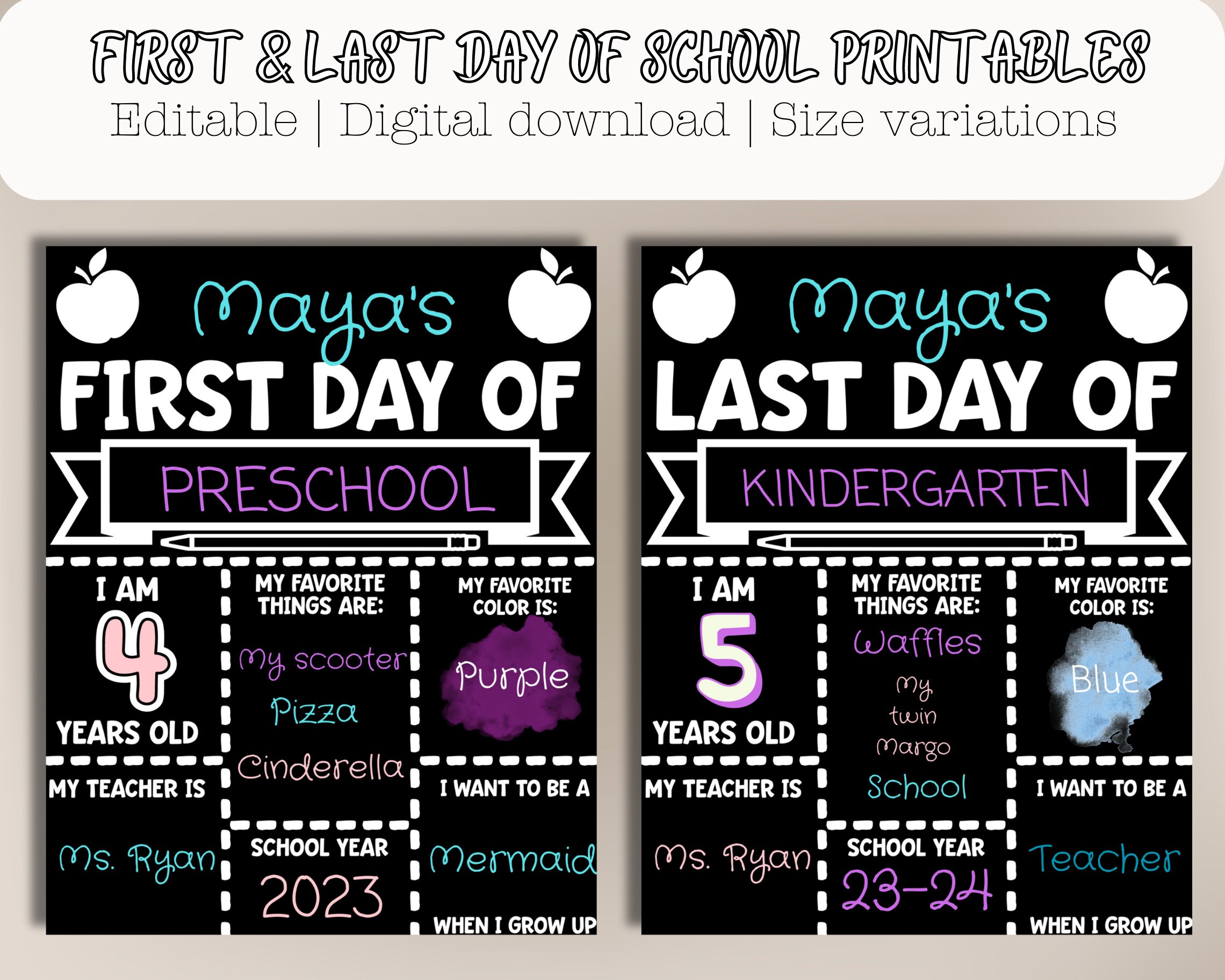 Editable Chalkboard Back to School Sign Printable First Day or Last Day ...