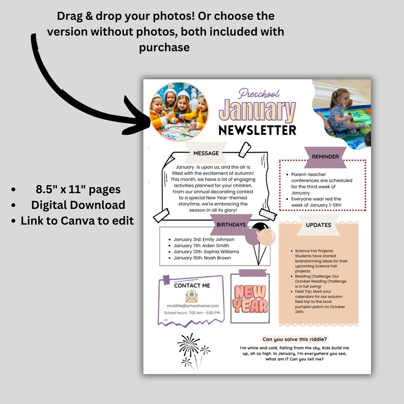 January Newsletter Template Winter Newsletter Teacher - Etsy